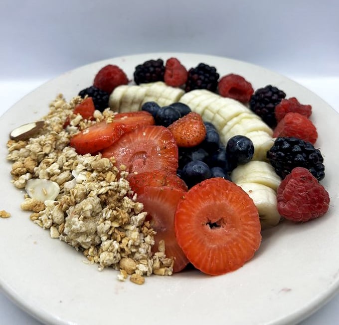 A fresh fruit bowl that's so artfully arranged it almost&mdash;almost&mdash;makes you forget about those tater tots. Nature's candy with a side of virtue.