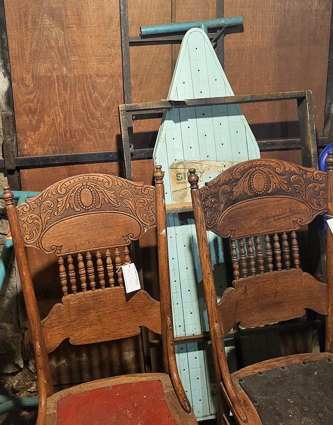 Carved oak chairs with stories etched into every spindle. These beauties have probably witnessed more family dinners than Thanksgiving reruns on TV.