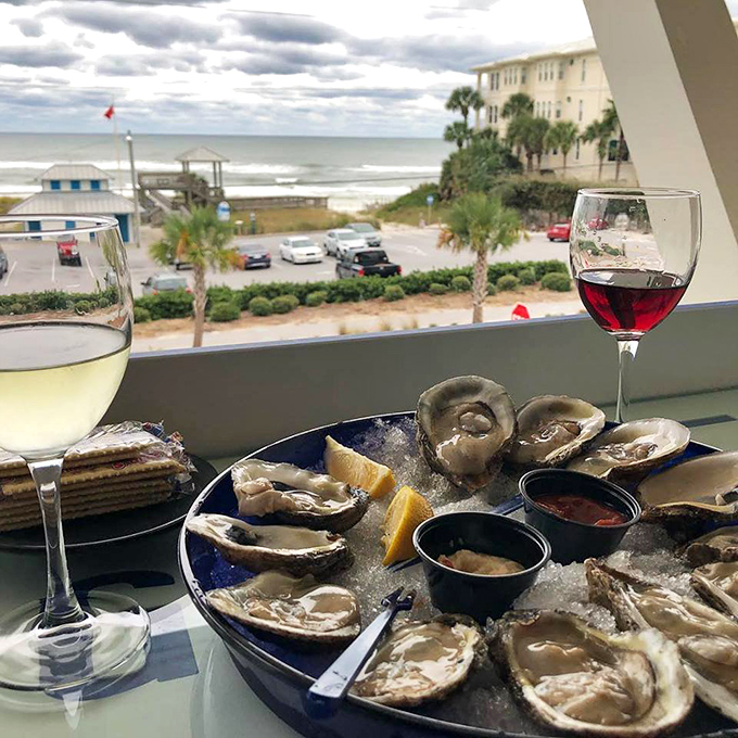 Oysters with a view &ndash; nature's perfect appetizer paired with nature's perfect backdrop. Add wine and you've achieved peak relaxation.