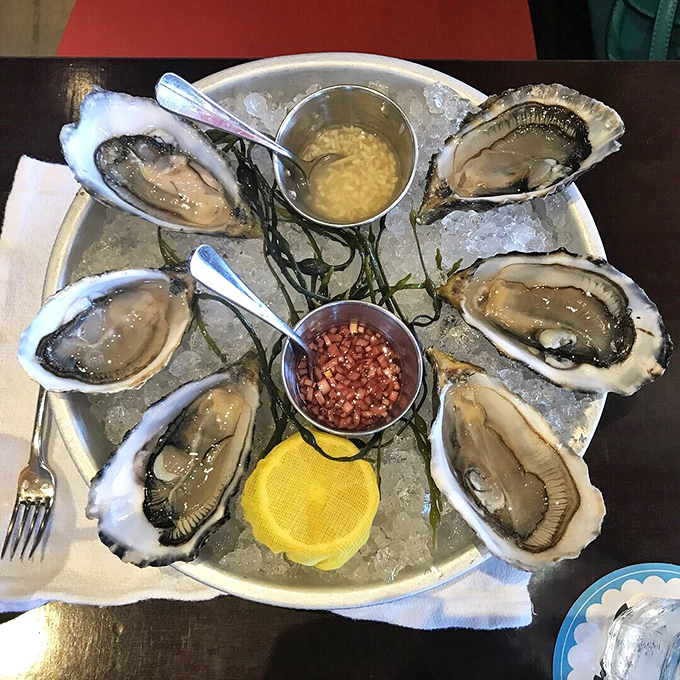 These oysters arrive like jewelry on ice, each one a perfect taste of the sea, accompanied by mignonette that adds just the right piquant counterpoint.