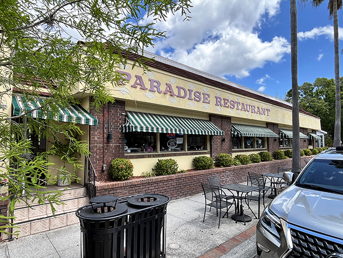 Paradise Restaurant lives up to its name with classic diner charm and striped awnings. The kind of place where breakfast conversations stretch into lunch.