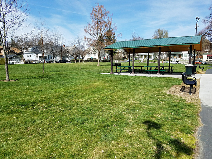 This simple park pavilion represents Pendleton's community spirit—a gathering place where neighbors become friends over potlucks and summer concerts.