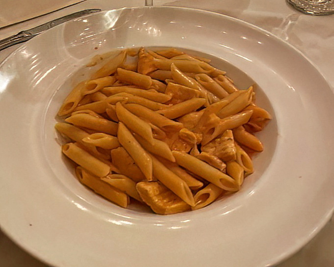 Penne in vodka sauce&mdash;pasta tubes perfectly positioned to deliver maximum sauce-to-mouth efficiency.