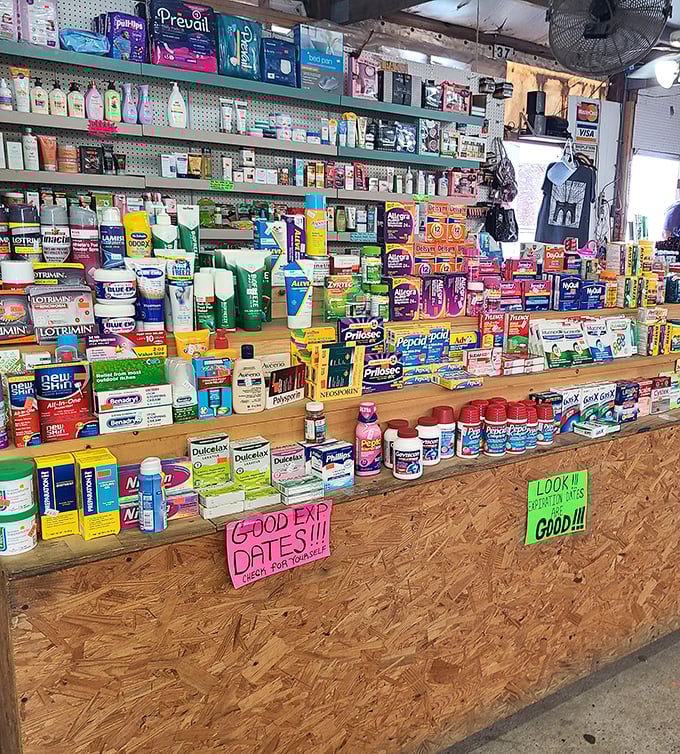 Discount pharmacy meets time capsule. Where else can you find brand-name necessities alongside products you thought went extinct with the rotary phone?