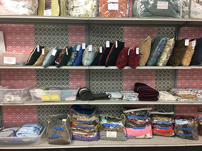 Decorative pillows lined up like contestants in a beauty pageant. That polka-dotted one is definitely winning Miss Congeniality.
