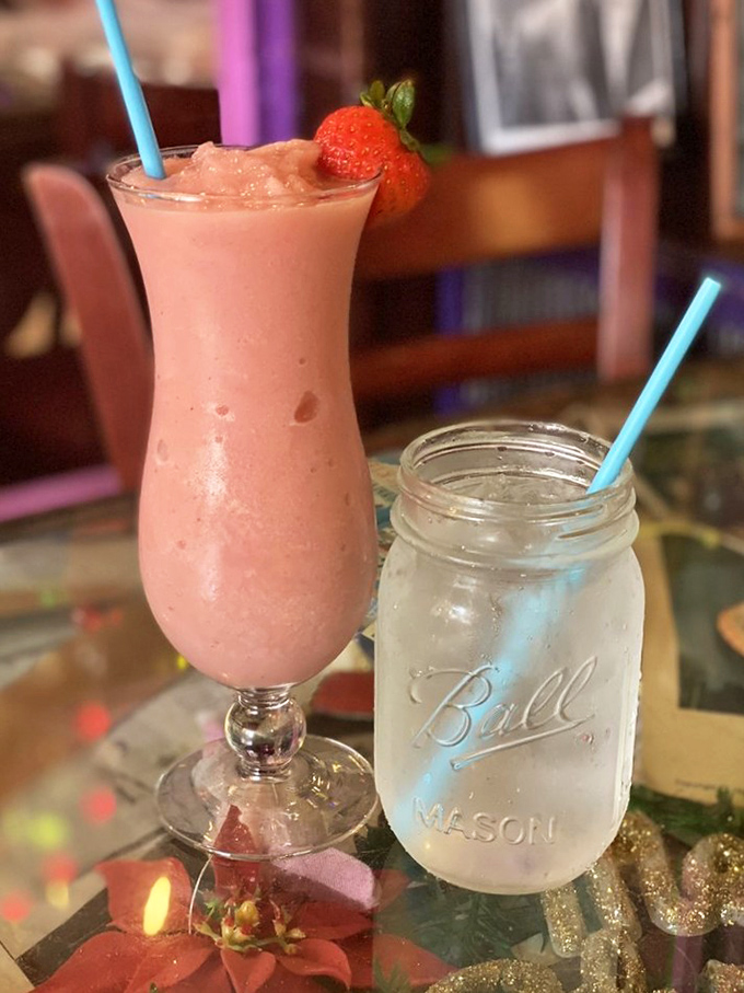 Cocktails served with a side of nostalgia&mdash;this strawberry concoction and mason jar simplicity perfectly capture the Bubble Room's charm.