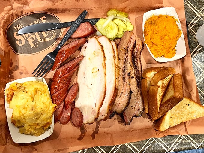 The barbecue equivalent of "I'll have one of everything, please." A meat lover's dream team assembled on butcher paper.