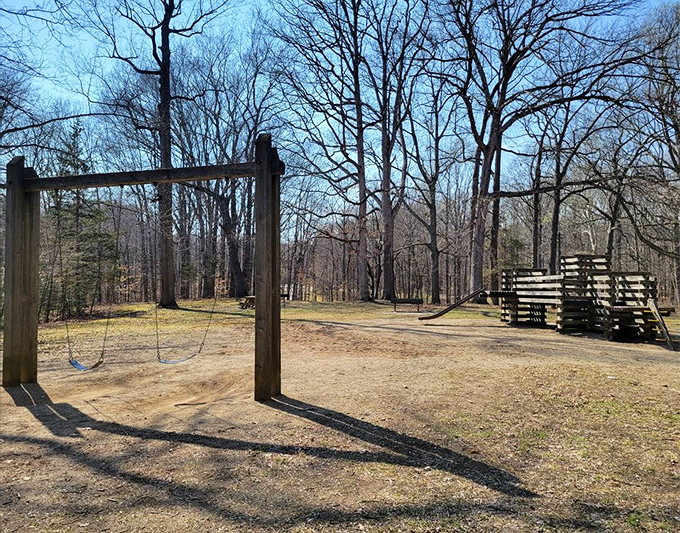 Even wilderness needs a timeout spot—this rustic play area proves Shades State Park welcomes adventurers of all ages.
