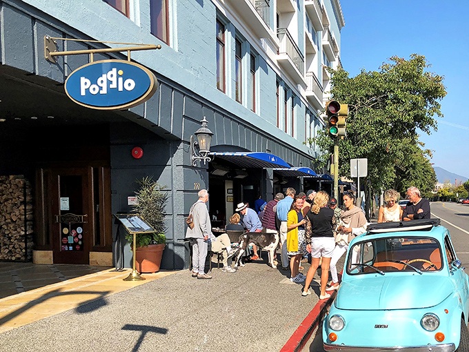Poggio Trattoria draws crowds like a magnet, with its classic blue Fiat parked outside serving as the perfect Italian exclamation point to this culinary sentence.