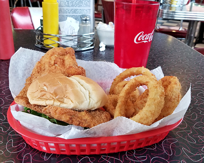 The pork tenderloin sandwich and onion rings&mdash;a Midwest combo that makes fancy coastal food trends seem unnecessarily complicated.