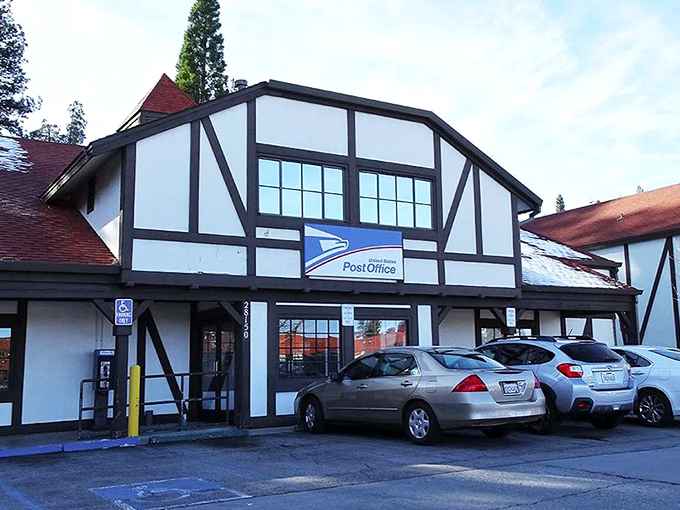 Even the Post Office embraces the Tudor aesthetic. Mailing postcards has never felt so European&mdash;or so Californian.