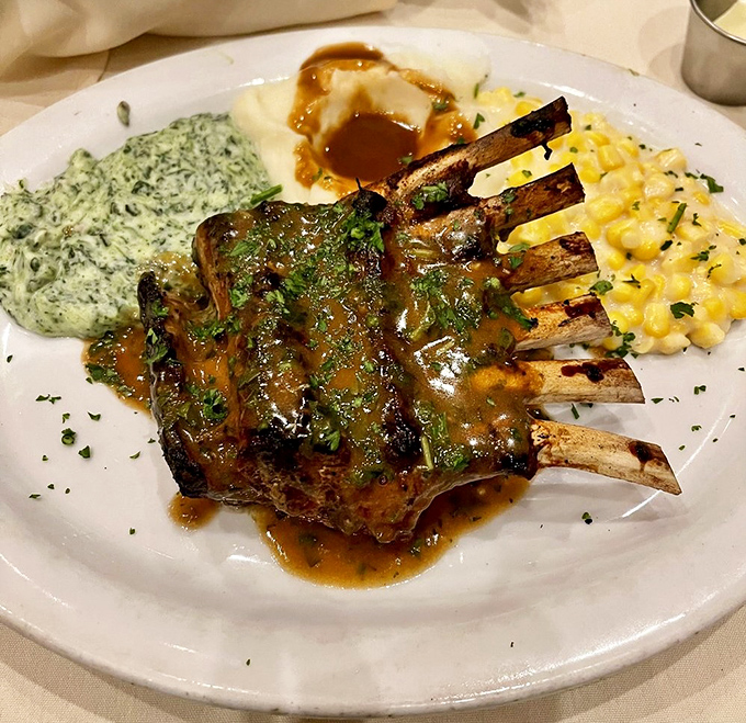 Rack of lamb that could make vegetarians question their life choices. Those perfectly exposed bones are nature's built-in handles.