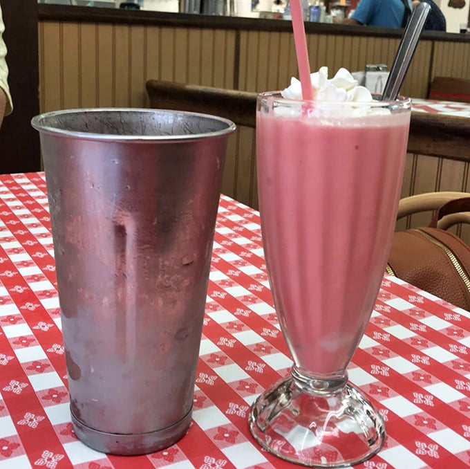 That strawberry shake isn't just pink&mdash;it's practically blushing from all the attention. The metal mixing cup is the gift that keeps on giving.