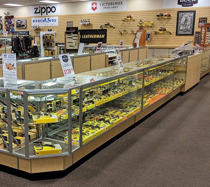 The knife display case that launched a thousand collections. Zippo, Victorinox, and Leatherman&mdash;the holy trinity of "things my grandfather taught me to respect."