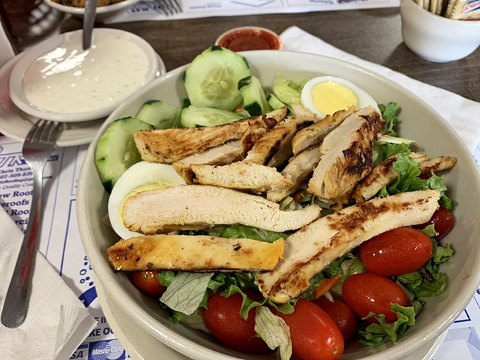 Even the salads here mean business&mdash;grilled chicken, fresh vegetables, and hard-boiled eggs create a protein powerhouse that doesn't feel like punishment.