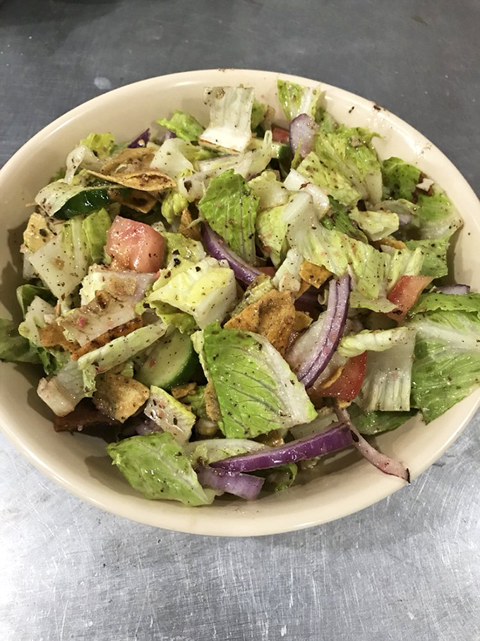 Even the salad looks like it's trying to say, "Yes, I'm healthy, but I'm still from Ohio, so I won't judge your breakfast choices."