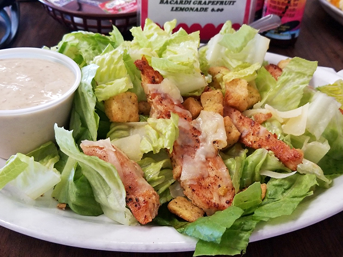 Even the salads here come with enough protein to fuel a deep-sea fishing expedition. Rabbit food this is not.