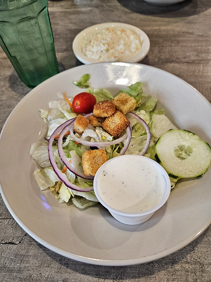 A garden-fresh salad that proves diners can do vegetables right&mdash;crisp, colorful, and waiting for that house dressing to tie it all together.