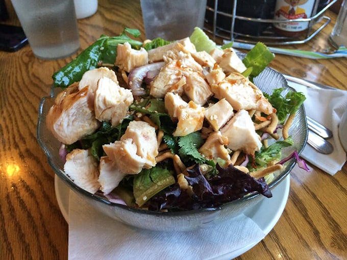 A salad that proves lunch at breakfast places isn't an afterthought. Fresh greens and tender chicken playing together like old friends.
