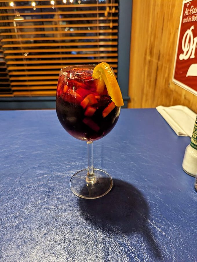 Not just any sangria&mdash;this ruby-red beauty, studded with fruit and served in a proper wine glass, is vacation in liquid form.