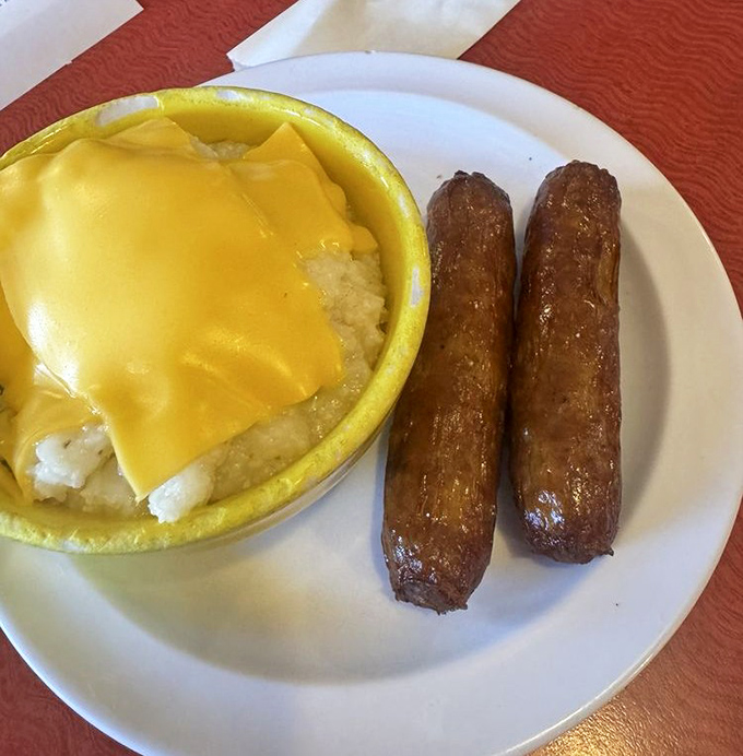 Sausage links with cheesy grits&mdash;a Southern classic that makes you wonder why anyone would ever settle for cold cereal.