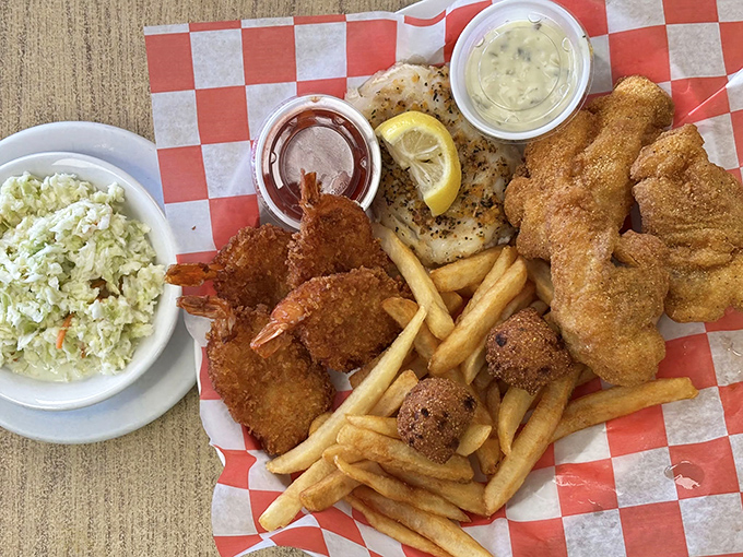 The seafood platter proves that even in landlocked Ohio, you can find treasures from the sea. That coleslaw isn't just a side&mdash;it's an essential co-pilot.