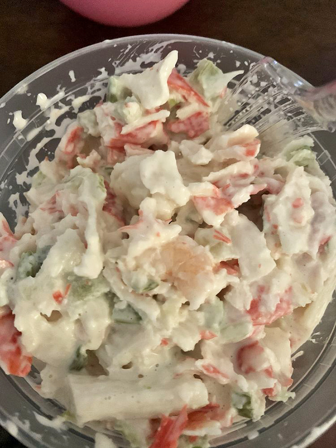 Seafood salad that doesn't skimp on the good stuff – creamy, chunky, and ready to transform ordinary bread into something extraordinary.
