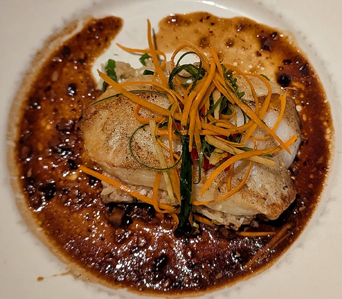 Chilean sea bass so perfectly seared it makes you wonder if fish have feelings—and if they do, this one died happy.