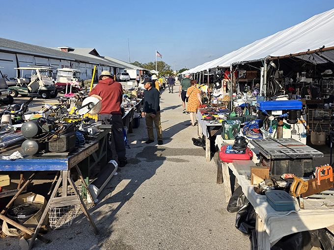 Tool treasure trove where handymen haggle and homeowners hope. One person's "garage clutter" becomes another's "vintage workshop essential."