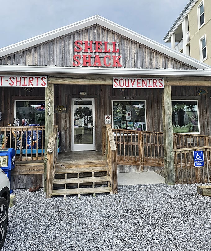 The Shell Shack stands as a weathered sentinel of coastal charm. Where souvenirs come with stories and local knowledge is free.