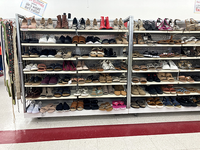 The shoe section: a footwear fantasy where practical flats mingle with statement heels. Cinderella would have saved herself a lot of trouble here. 