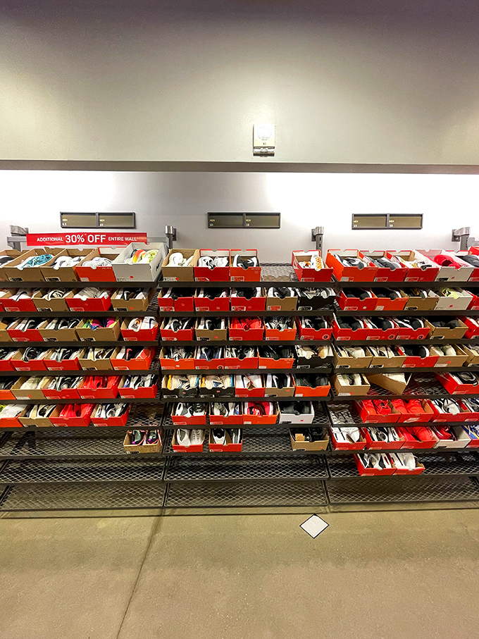 Shoe paradise&mdash;where "I'll just try these on" becomes "I'll take these in every color." The sign says 30% off, but your heart says 100% necessary.