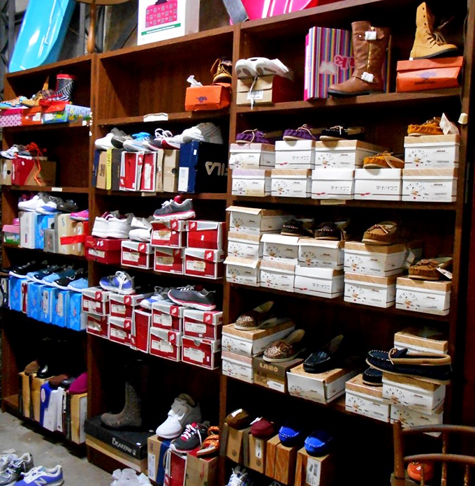 Not just shoes, but possibilities&mdash;rows of footwear organized with surprising precision in this otherwise delightfully chaotic emporium.