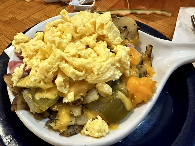 This skillet scramble isn't just breakfast&mdash;it's a treasure hunt where every forkful reveals new delights hiding beneath those fluffy eggs.