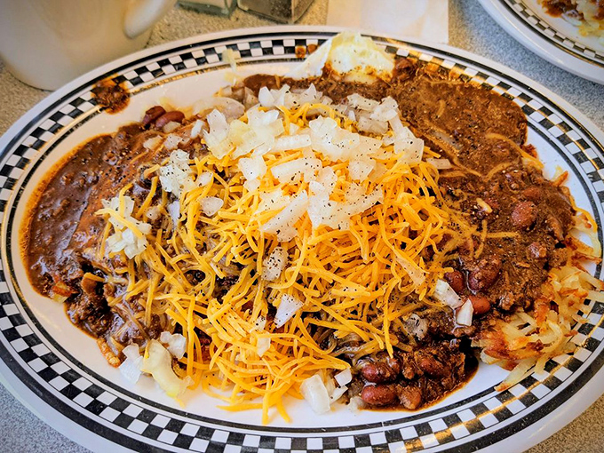 The legendary Slinger in its natural habitat&mdash;a beautiful mess of chili, eggs, and hash browns that's cured more hangovers than all the aspirin in Missouri.