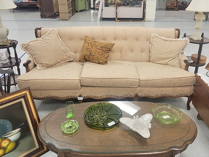 This sofa has stories to tell from when furniture lasted longer than presidential terms.