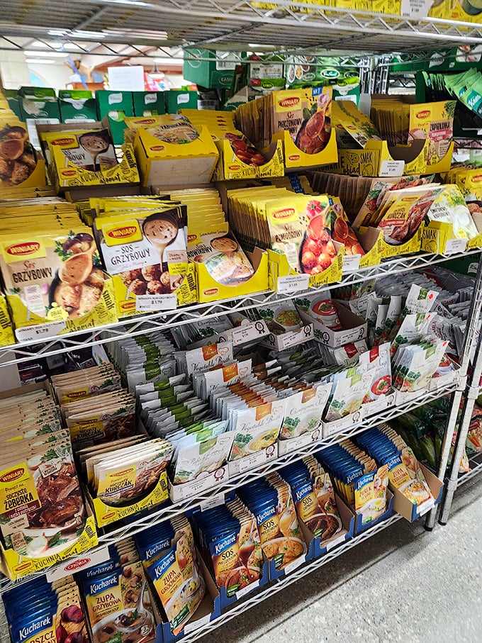 A soup lover's dream aisle. These packets hold the secret to transforming Tuesday night dinner into a Polish countryside feast.