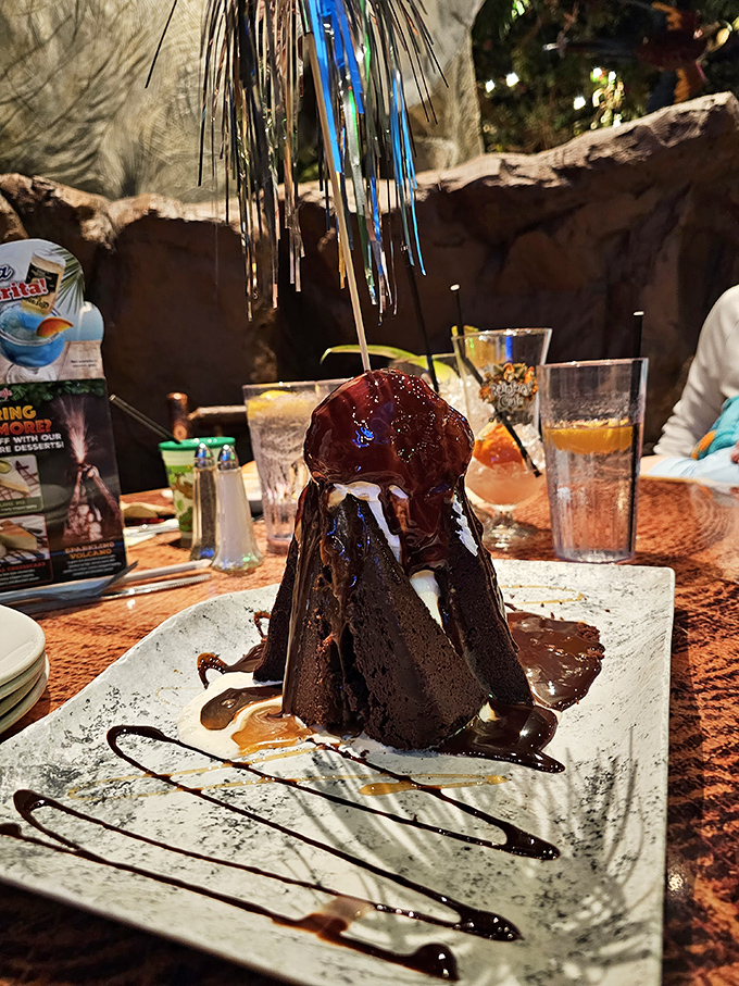 The Sparkling Volcano dessert erupts with chocolate decadence &ndash; a brownie mountain topped with ice cream "lava" that would make geologists drool.