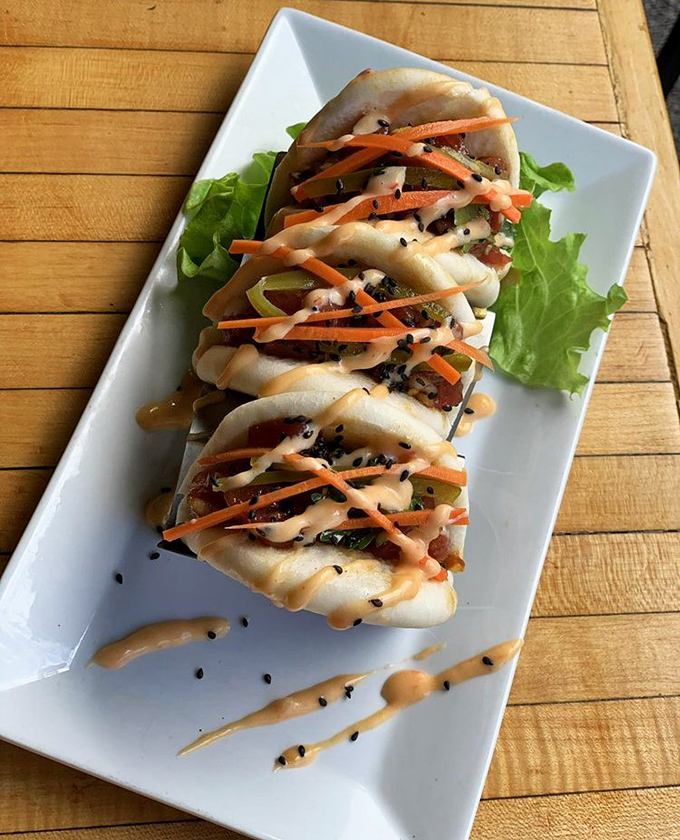 Not your average tacos—these delicate, Asian-inspired bundles prove The Bear's Den isn't just about steaks. Culinary creativity knows no bounds here.
