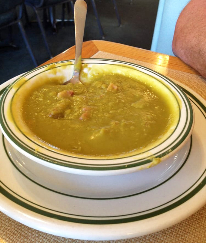 Split pea soup that's thick enough to stand a spoon in and comforting enough to cure homesickness.