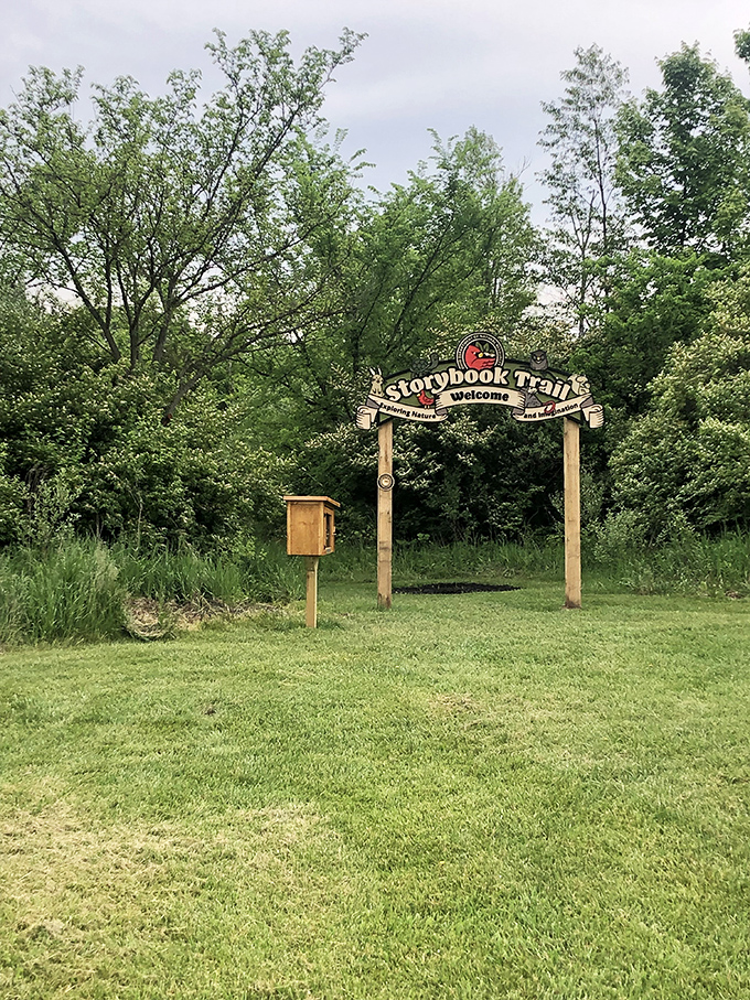 The Storybook Trail entrance promises adventures that don't require WiFi, batteries, or software updates&mdash;just imagination and comfortable shoes.