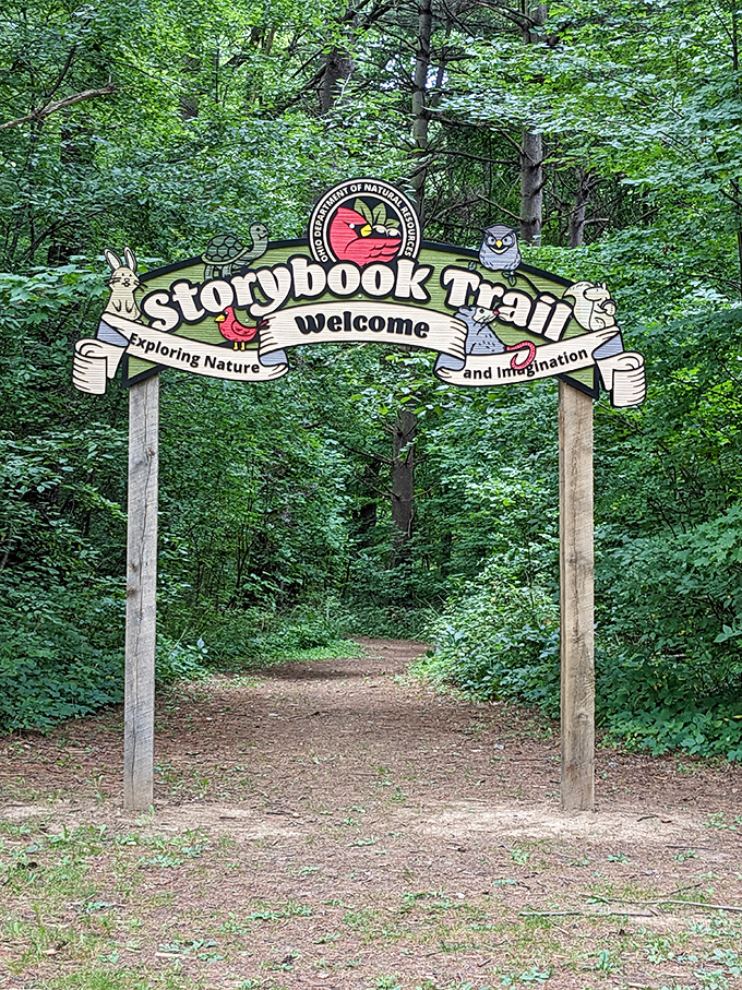 The Storybook Trail entrance promises adventures for both body and imagination. Like Narnia, but with better cell reception.