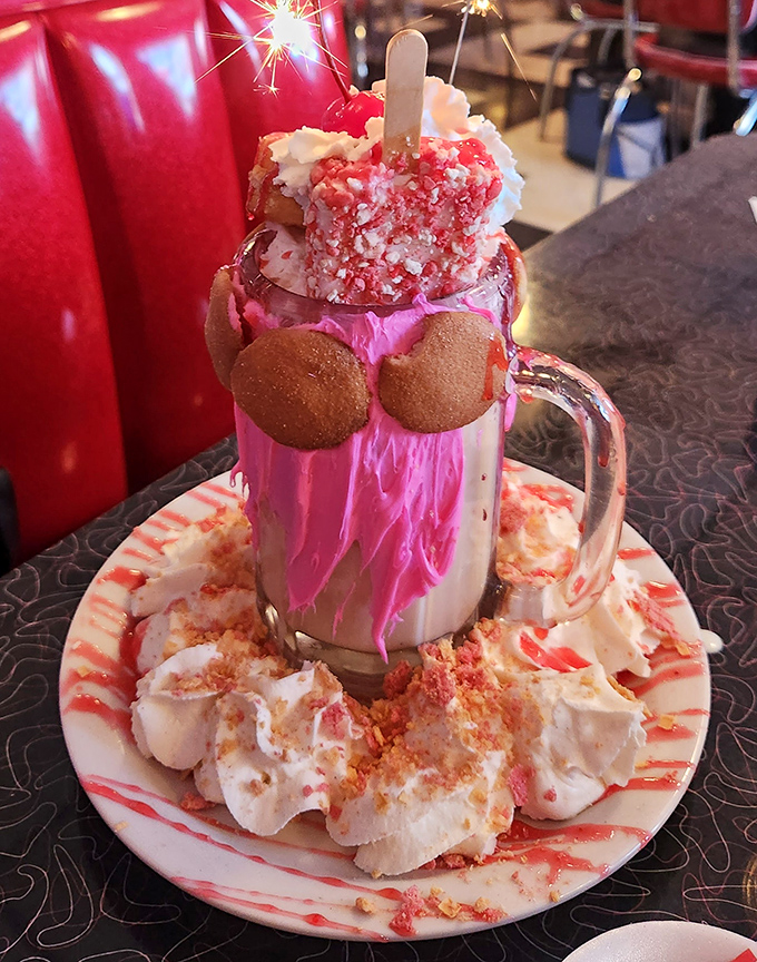 Not just a milkshake, but a carnival in a glass. This strawberry creation comes with its own sparkler &ndash; dessert and entertainment in one.