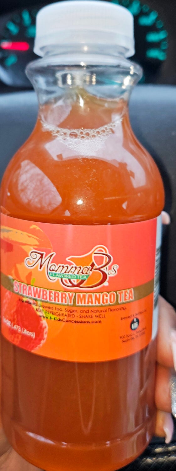 The strawberry mango tea comes in a bottle labeled "Momma B's"&mdash;because every great fish sandwich deserves an equally impressive beverage companion.