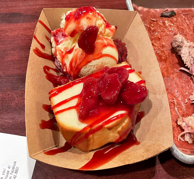 Even dessert gets the royal treatment &ndash; strawberry-topped pound cake that provides the perfect sweet finale to a smoky symphony.