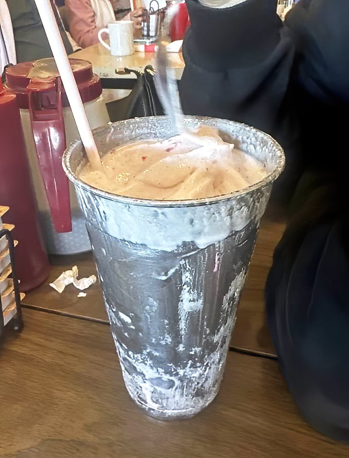 The classic metal shake cup&mdash;cold enough to form condensation beads that race down the sides like Olympic skiers on fresh powder.