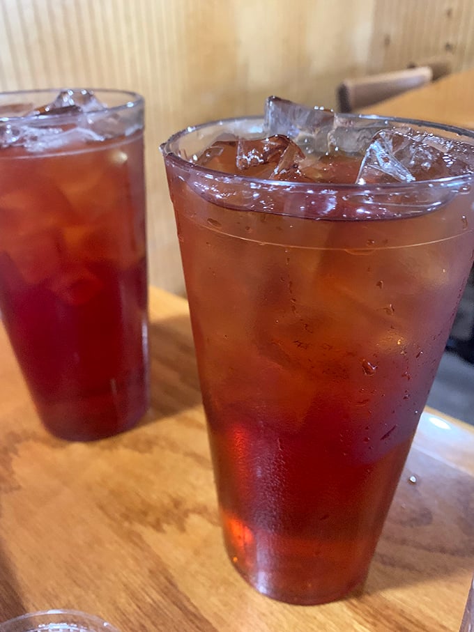 Sweet tea so perfectly amber it could be mistaken for liquid topaz – the unofficial state beverage of the South, served ice-cold as nature intended.