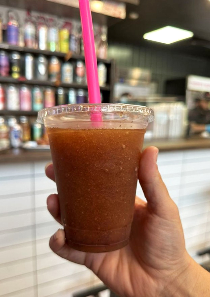 Sweet tea transformed into a frosty treat, complete with that signature pink straw. The perfect fire extinguisher for heat-seeking taste buds.