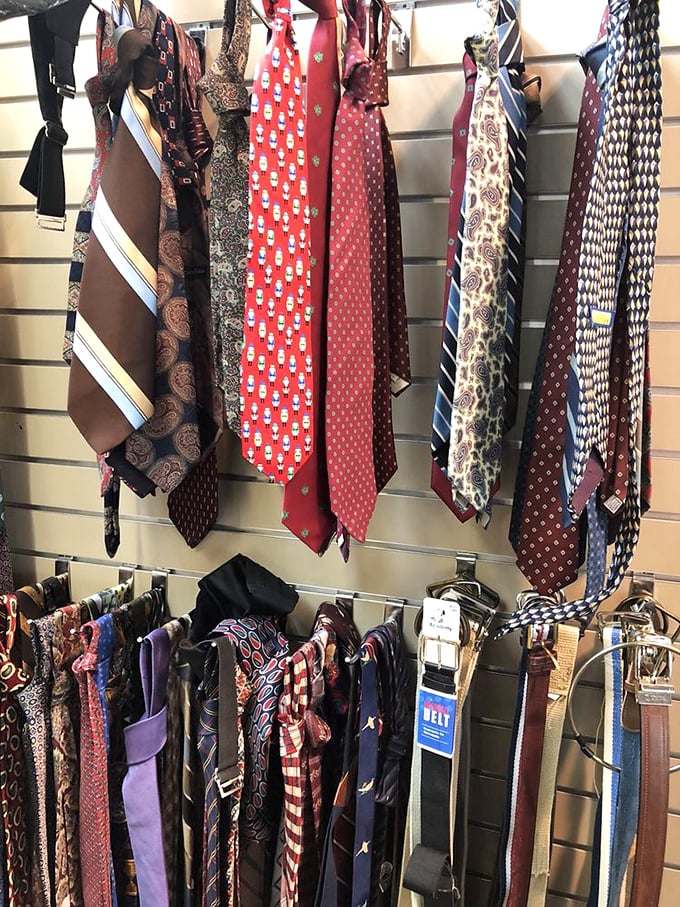 The tie section &ndash; where power lunches of the past meet today's vintage-loving fashionistas. That red one's practically winking at you!