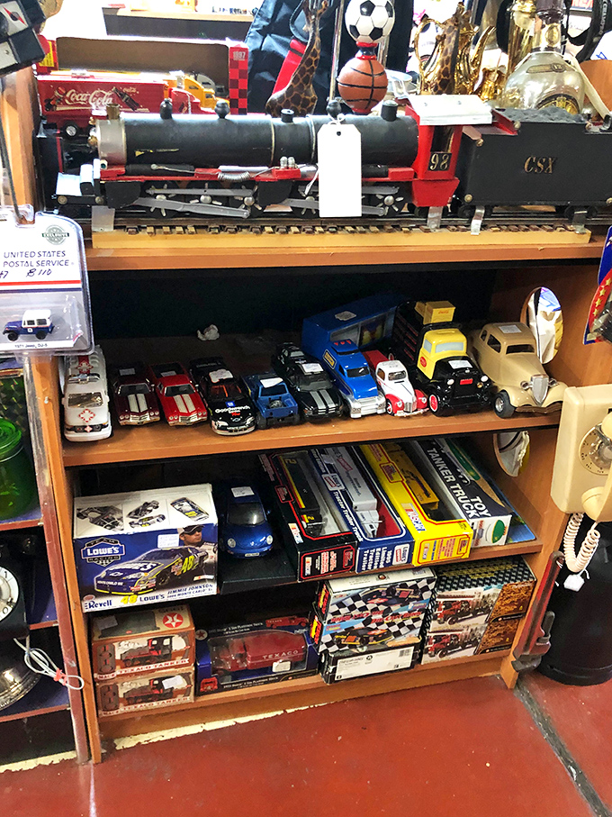 That model train has probably seen more of America than most of us have. The toy section is childhood nostalgia in three dimensions.